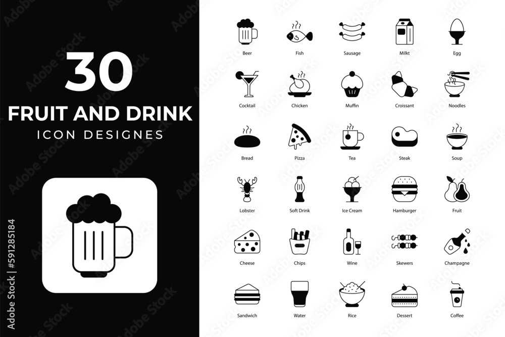 Food and Drink icon Collection, food icons, drinks icons, food and ...