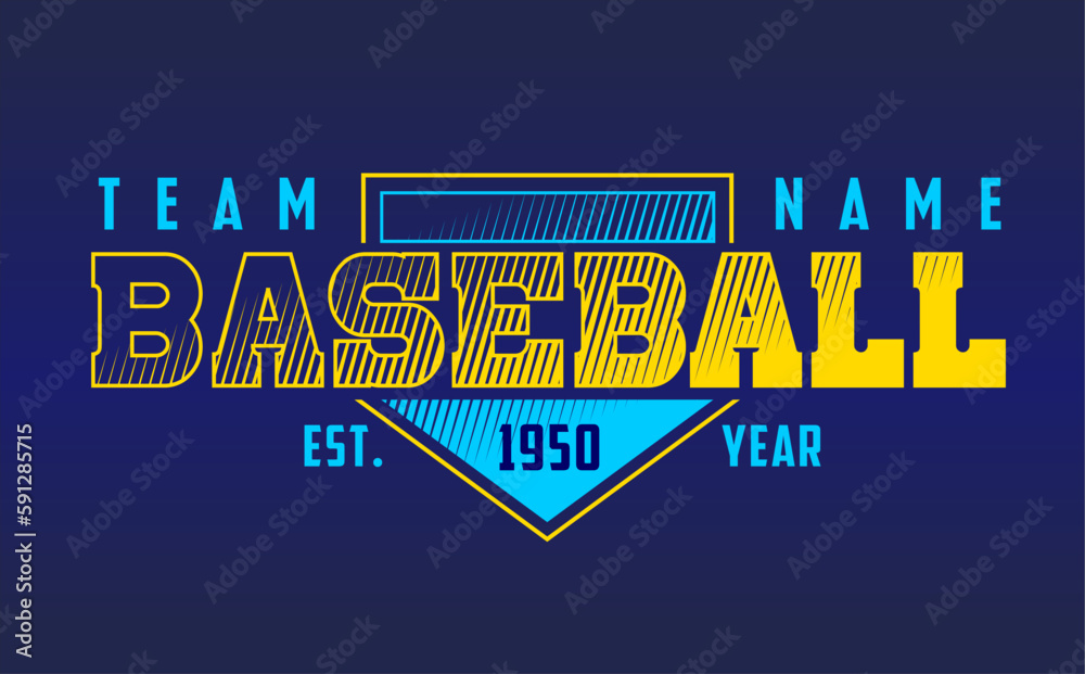 Baseball team design isolated on dark blue black background. School ...