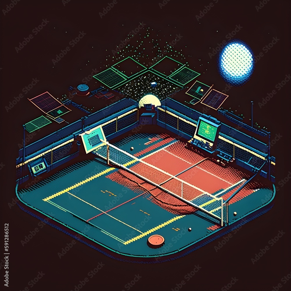 tennis court on the moon space station outer space astronauts playing ...