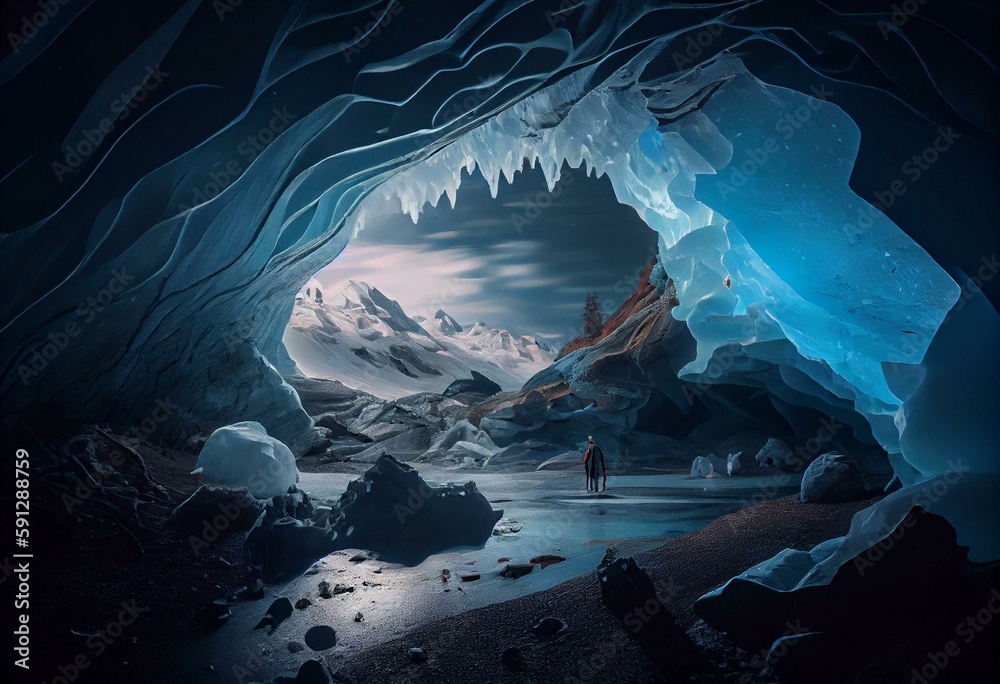 Inside an ancient glacial ice cave, natural wonder. Generative AI Stock ...