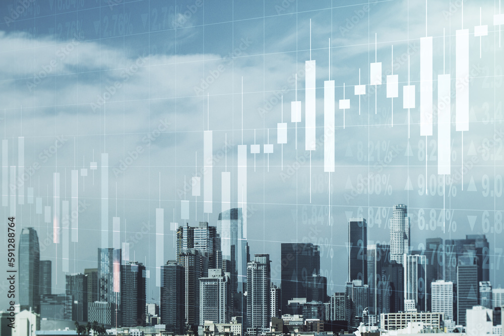 Double exposure of virtual creative financial diagram on Los Angeles ...