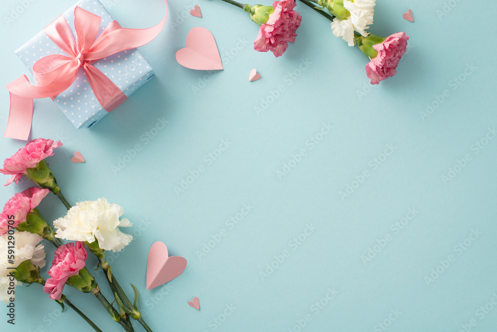 Mother's Day floral concept. Top view flat lay photo of beautiful ...