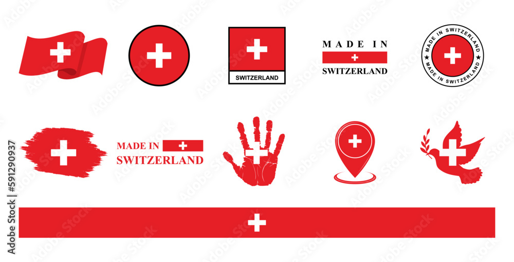 Switzerland national flags icon set. Labels with Swiss flags. Vector ...