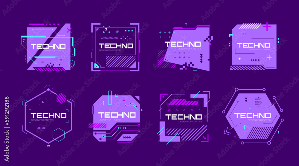 Glitch tech banners, technology abstract corrupted frames in cyberpunk ...