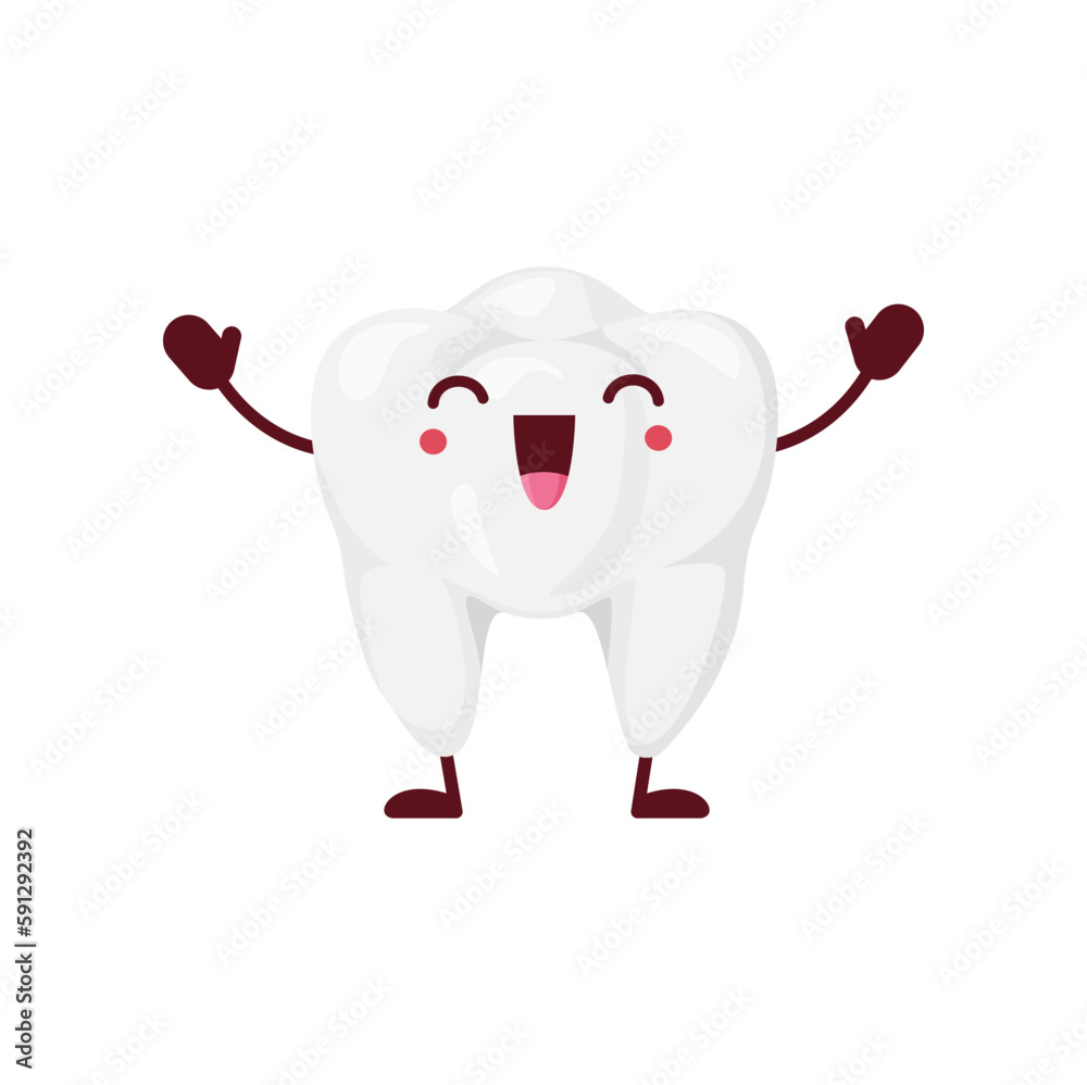 Cartoon tooth human body organ character. Happy and healthy vector oral ...