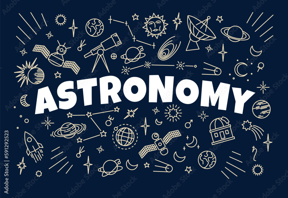 Astronomy background with signs and symbols of space and galaxy on ...