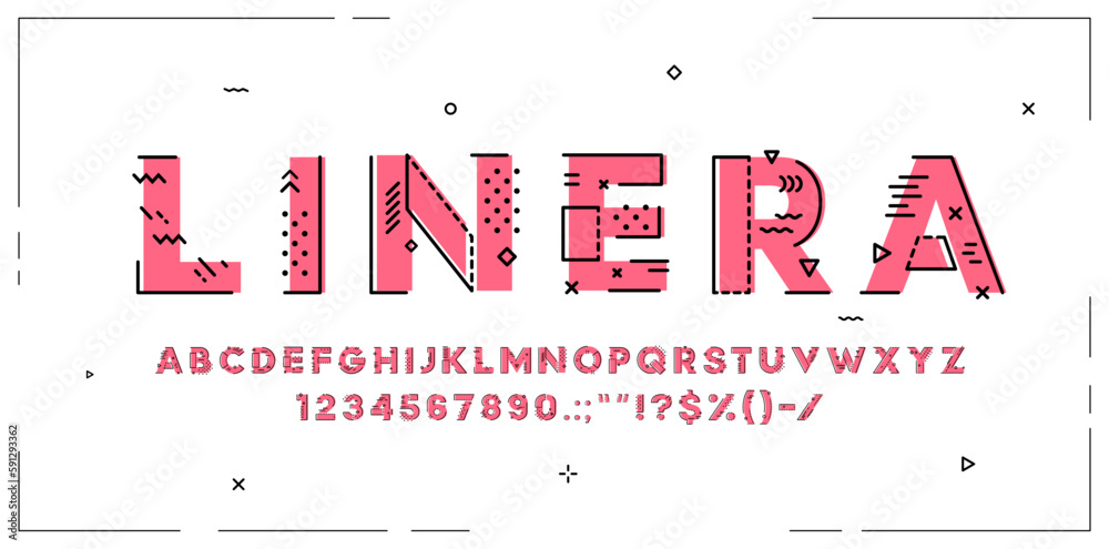 Outline geometric font, type or typeface. Alphabet with lines features ...