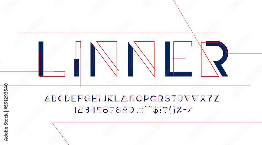 Geometric line font, type, typeface. Vector alphabet letters, digits ...