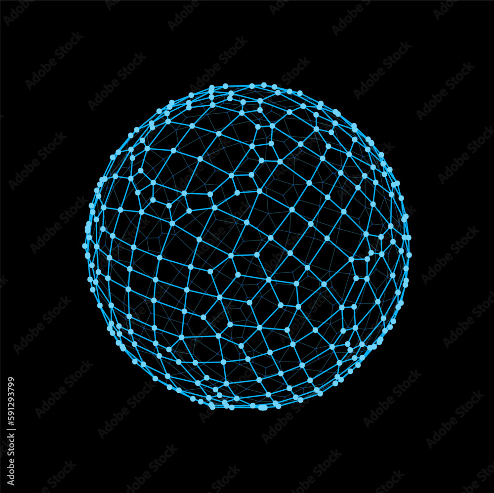 3d futuristic sphere and ball shape virtual model. Virtual mesh, data ...