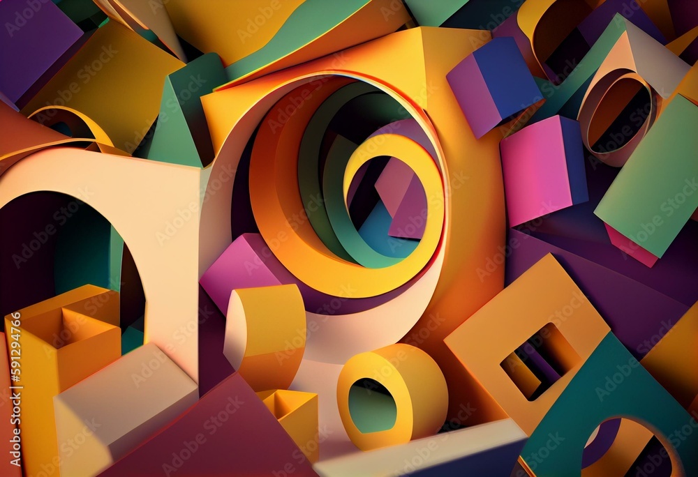 Abstract background of colorful rotating rectangles. The color changes ...