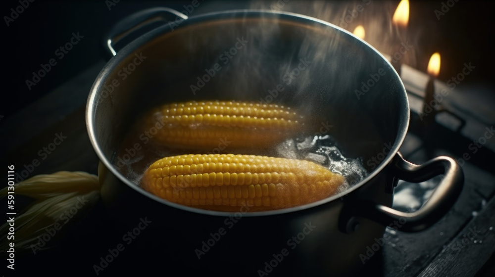 Boiled corn at home, juicy and fresh corn cob. Created by ai. Stock ...
