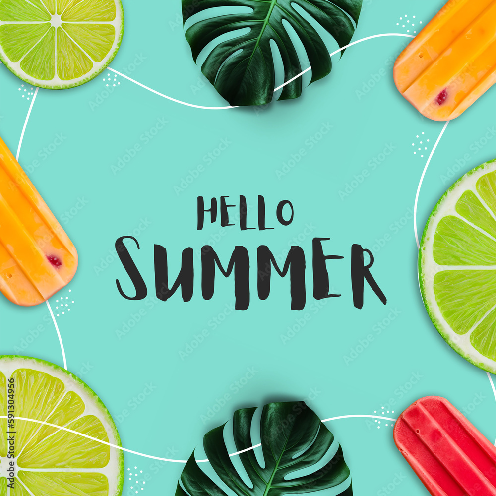 Colorful Hello Summer background layout banners design. Horizontal ...