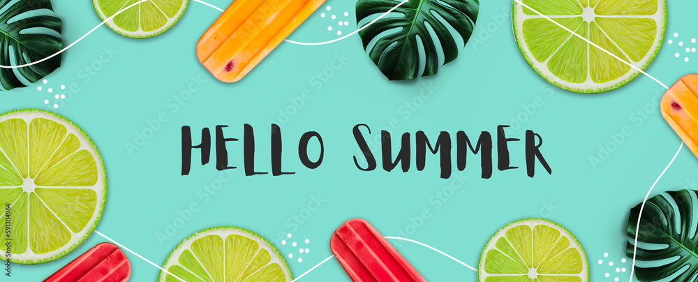 Colorful Hello Summer background layout banners design. Horizontal ...