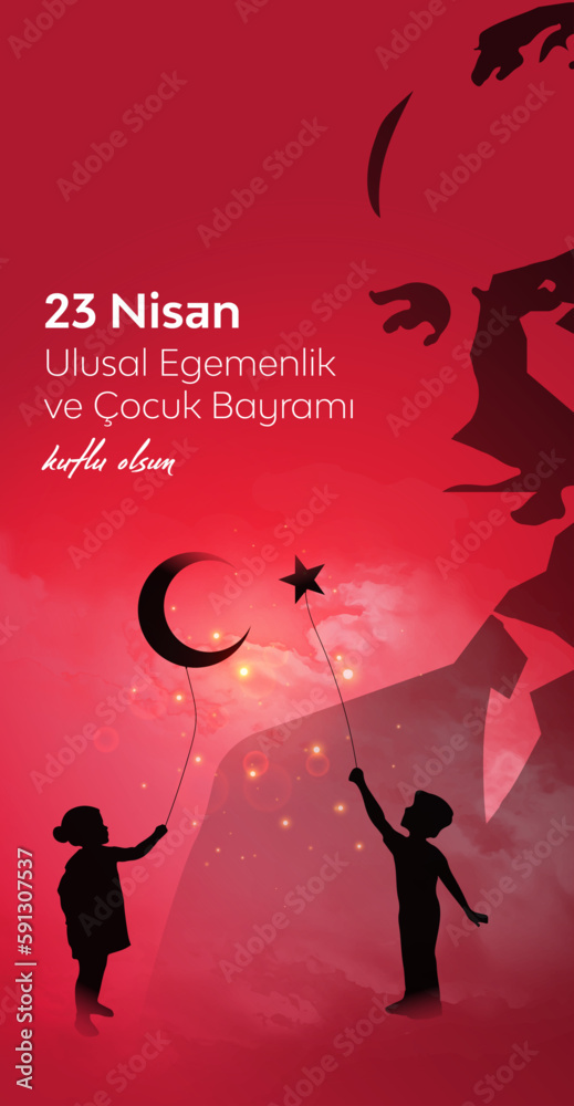 Vetor de 23 Nisan Ulusal Egemenlik ve Çocuk Bayramı Kutlu Olsun. (23rd ...