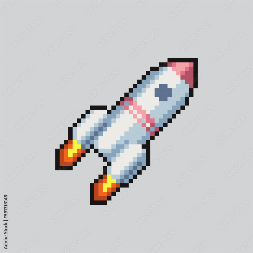 Pixel art illustration Rocket icon. Pixelated Rocket. Rocket space icon ...