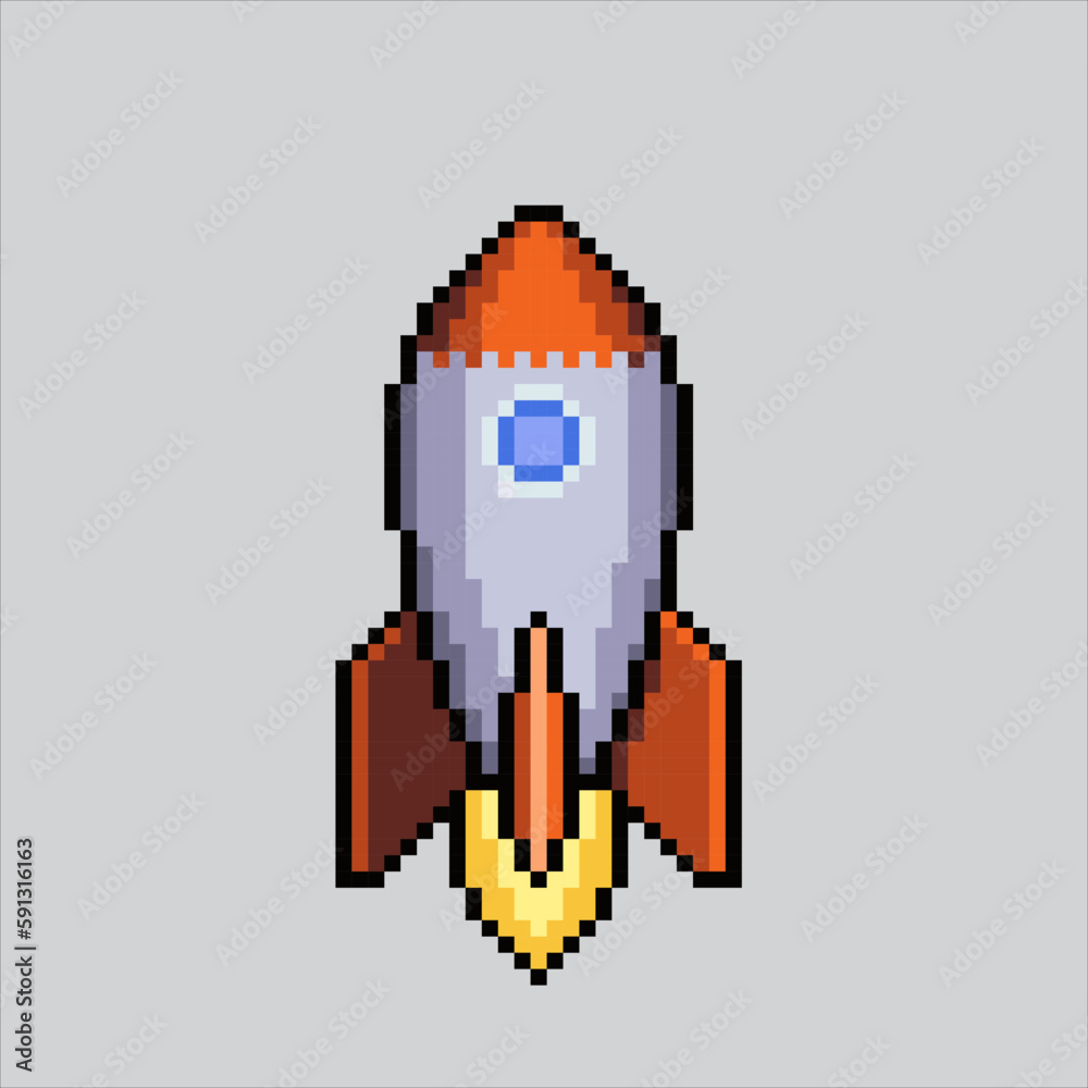 Pixel art illustration Rocket icon. Pixelated Rocket. Rocket space icon ...
