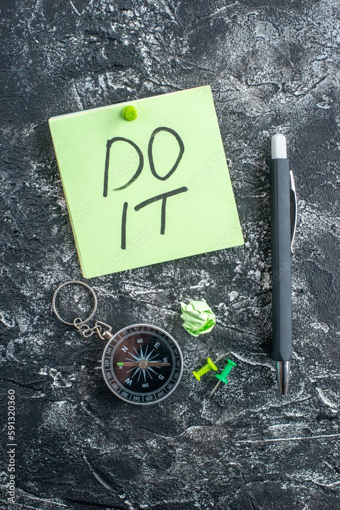 top view do it note with pencil on gray background student paper lesson ...