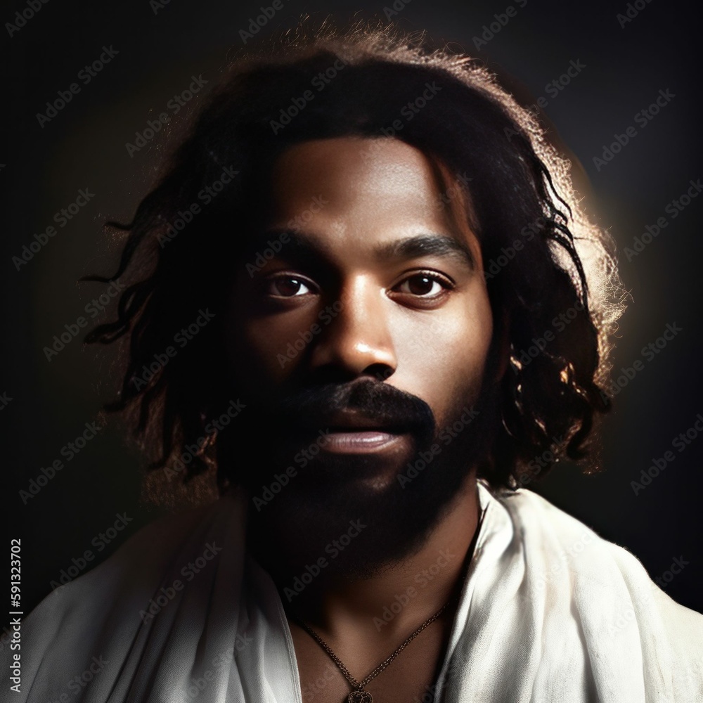 Serious African American Jesus Christ Studio-Style Backlit ...