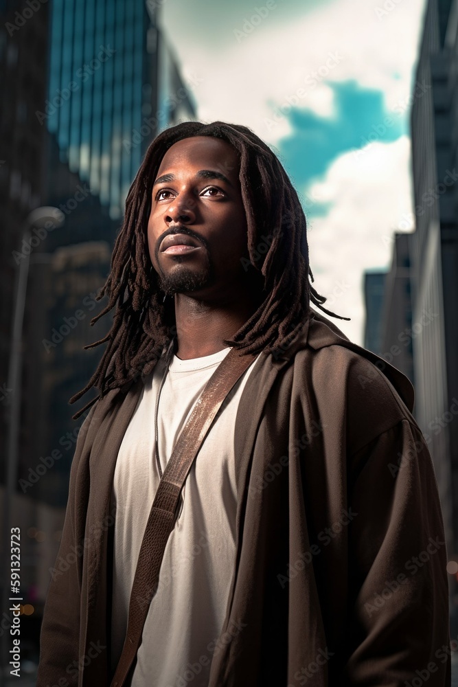 Jesus with Dreadlocks Looks Around a Modern City Christ Photorealistic ...
