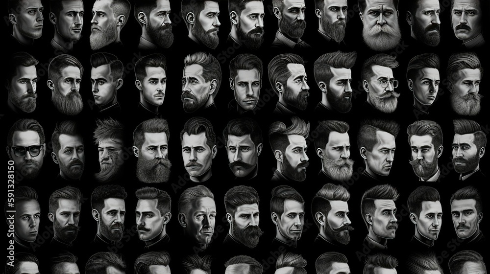 Monochromatic fine line portraits of men wallpaper Stock Illustration ...