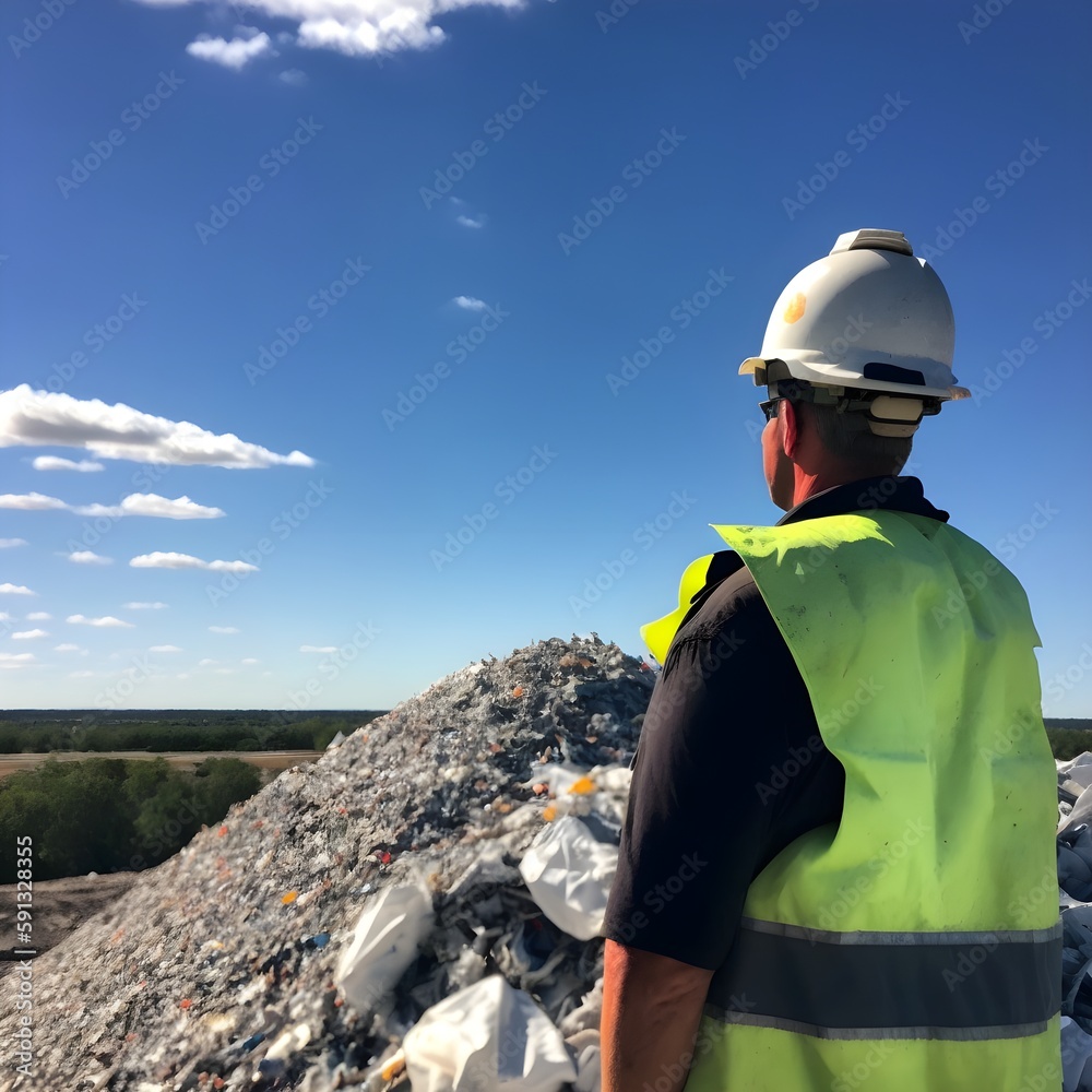 man in a hard hat and saftey vest in his 50s standing on top of a huge ...