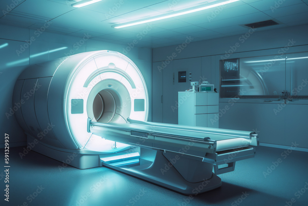 MRI scan machine, future medicine concept. AI generated, human enhanced ...