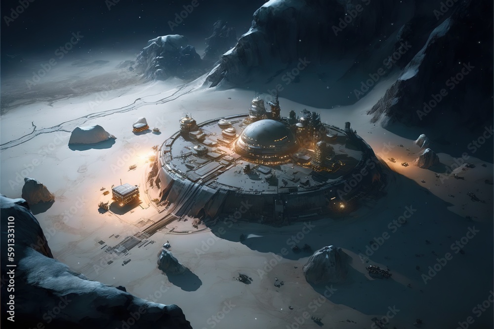 Top view scifi moon base with futuristic advance structure design on ...