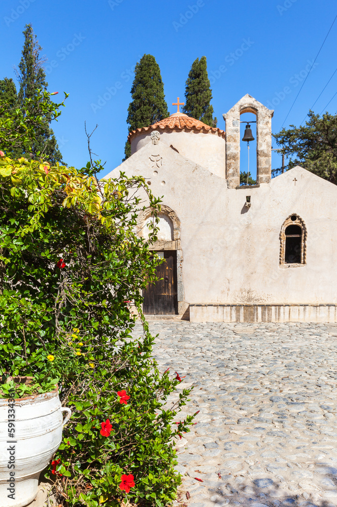 Greece. Crete. View of facade Panagia Kera Byzantine church of 13th ...