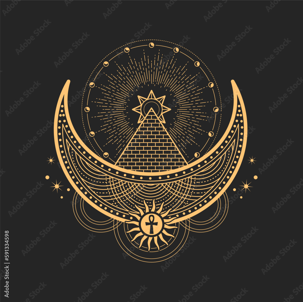 Crescent And Moon Esoteric Occult Symbols Magic Tarot Sign Vector