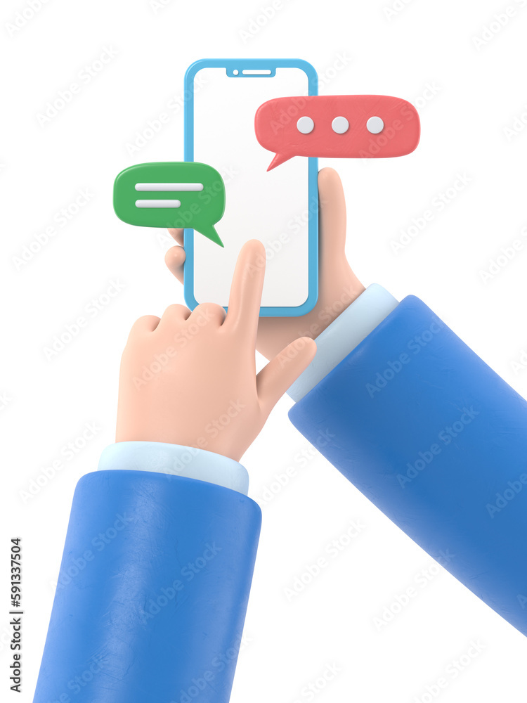 Transparent Backgrounds Mock-up.3d hand touching smartphone. cartoon ...