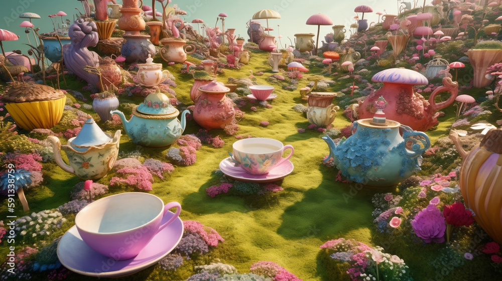 Giant tea party: a Wonderland landscape that features a giant tea party ...