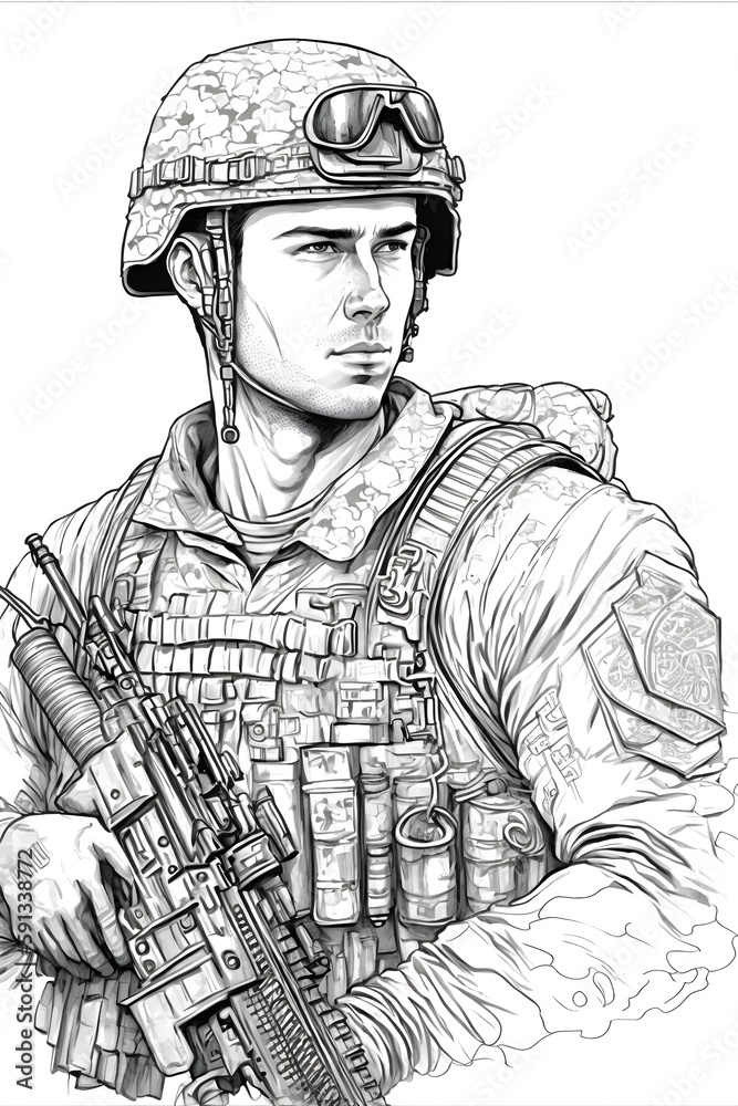 white Israeli army soldier in uniform with weapons closeup the correct ...