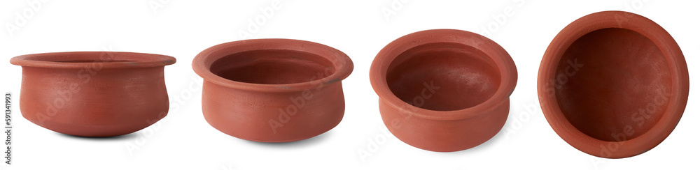set of empty clay pots isolated, earthenware containers used to store ...