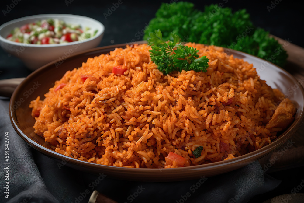 beautiful Jollof rice dish popular in West Africa. Stock Illustration ...