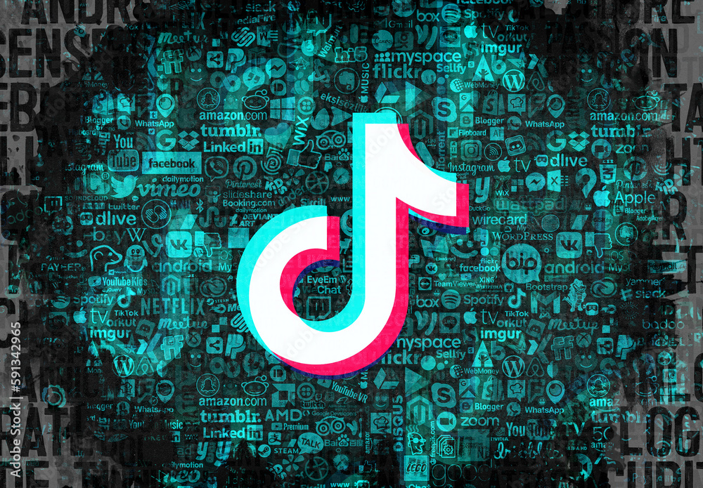 TikTok. Abstract picture with TIK TOK logo, which is a popular social ...