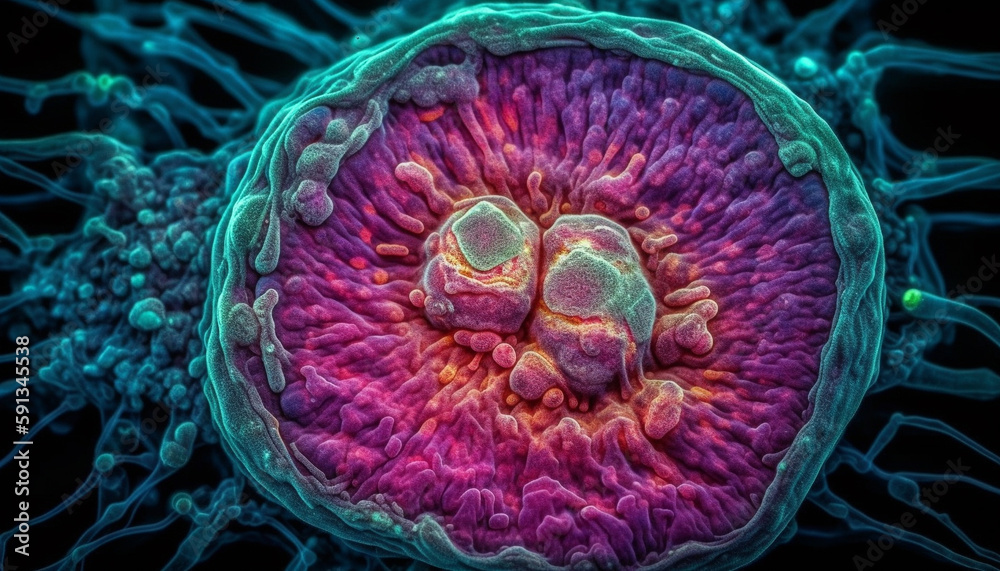 Molecular structure of cancer cell under microscope generated by AI ...