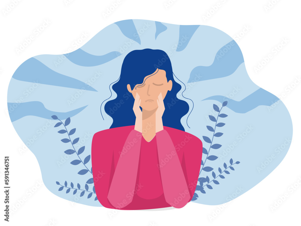 depression concept, Young woman suffer from mental disorders covering ...