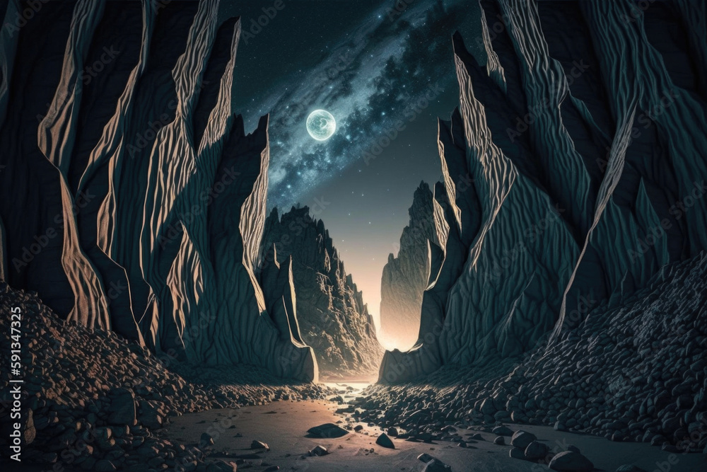 very nice illustration of a gorge, consisting of many rocks and stones ...