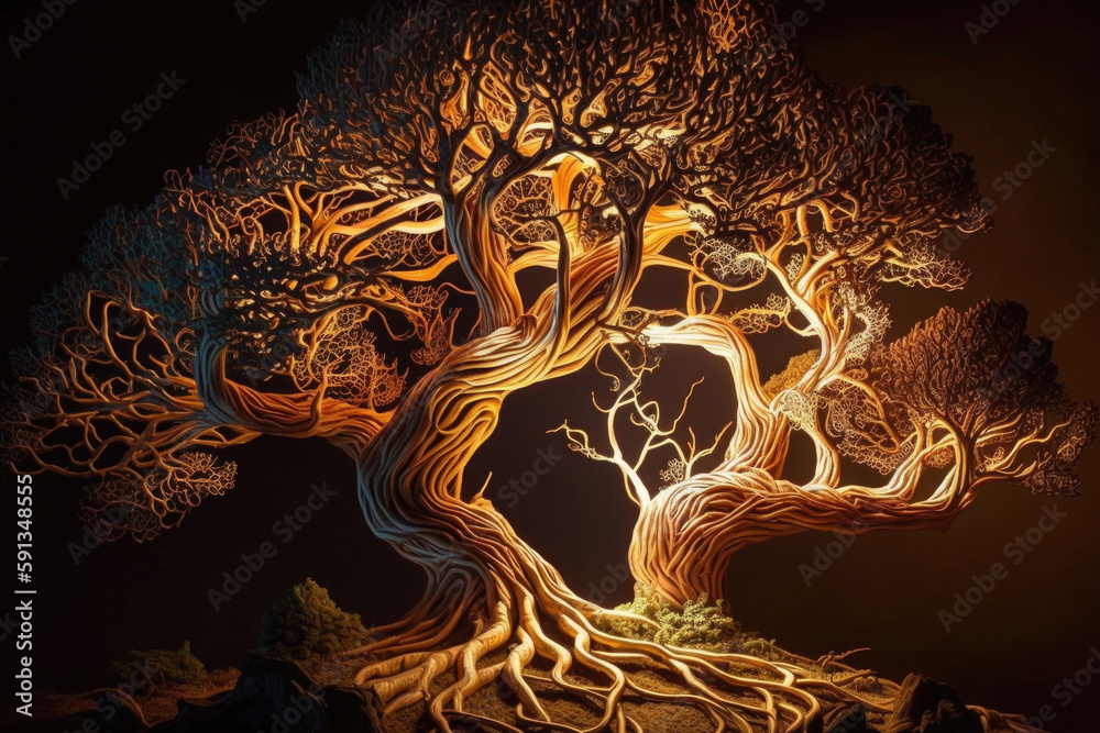 rooted trees are beautifully illuminated from below created with ...