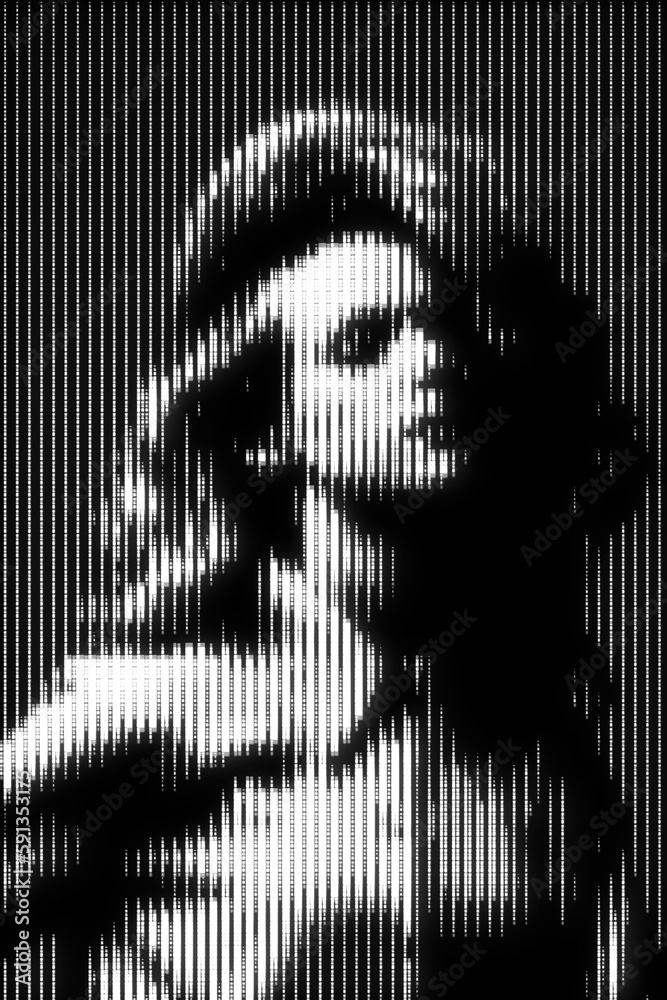 Abstract woman portrait illustration in halftone black and white ...