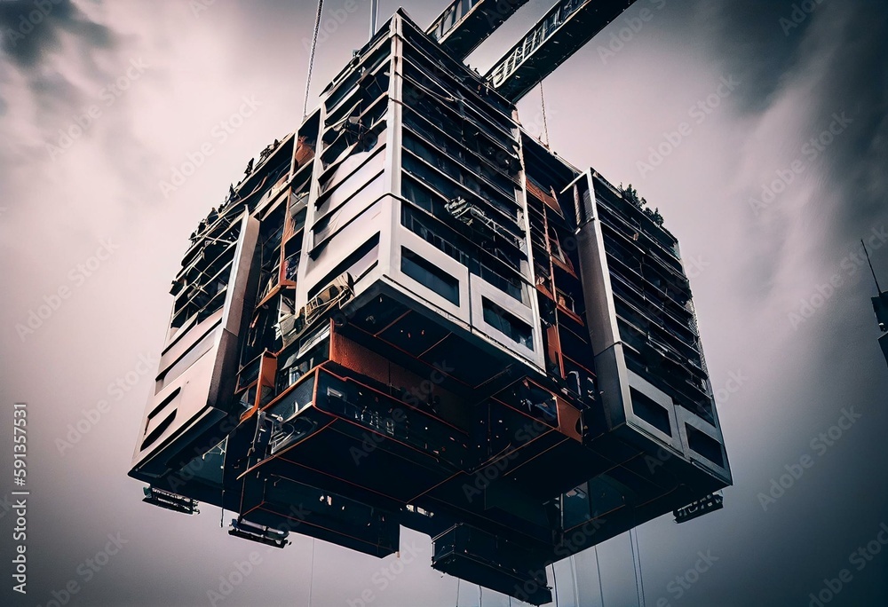 Work on a high-rise structure, including using a hanging cradle to ...