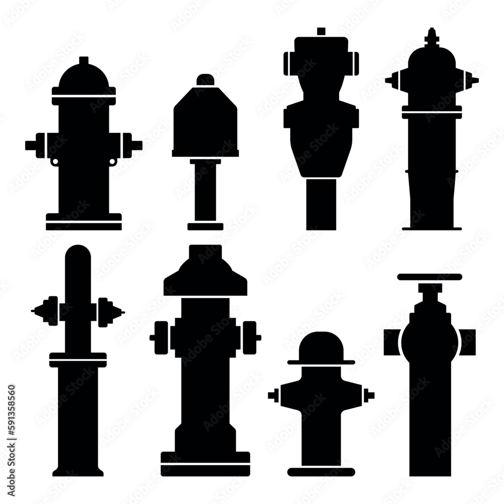 Fire hydrant set silhouette isolated stencil templates icons for design ...