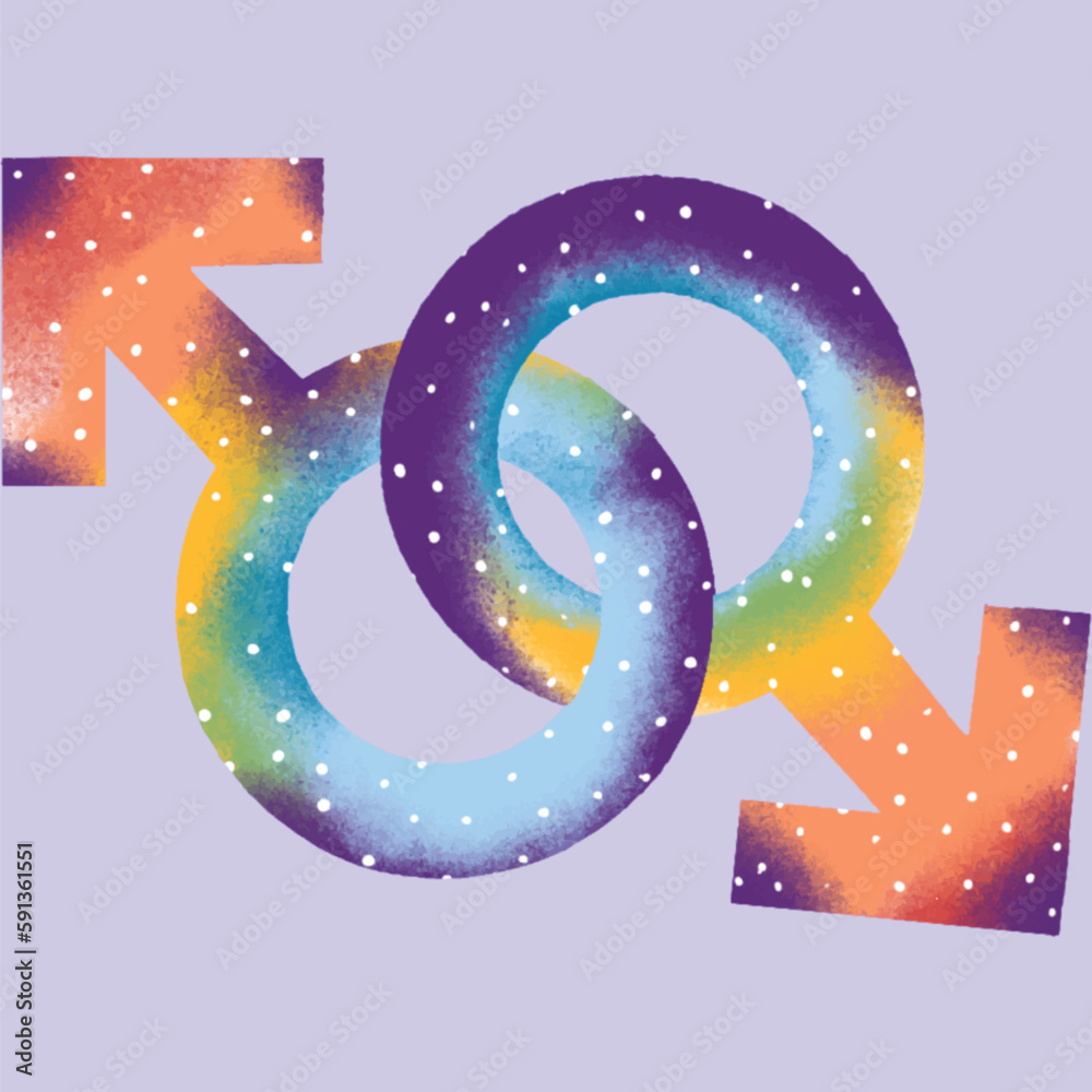 Symbols or signs that refer to men, rainbow and dots, support ...