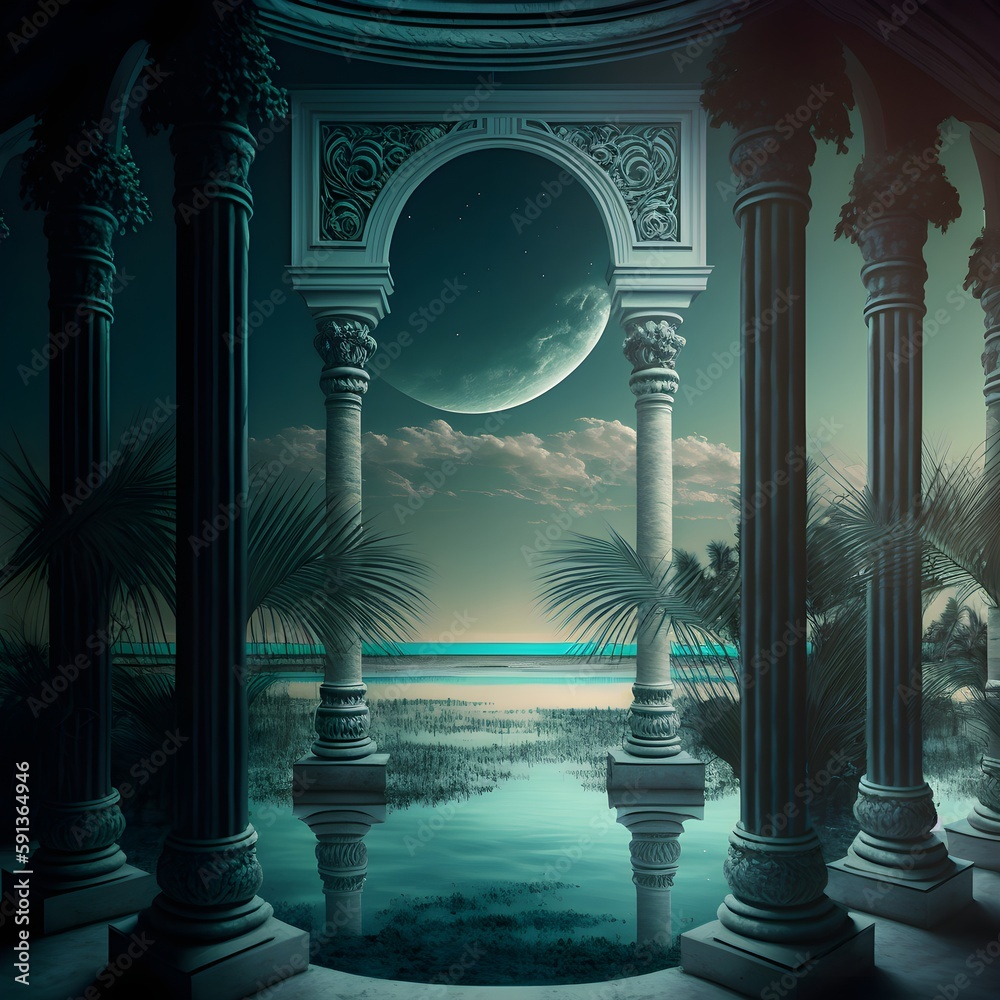 art nouveau old florida surreal backdrop 1080x1920 px columns Stock ...