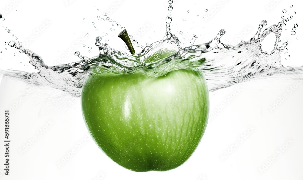 The isolated apple on white with the addition of water splashes ...