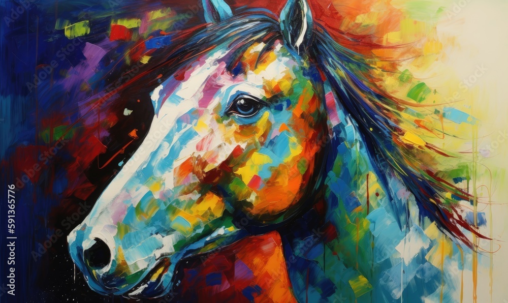 Spectacular artwork created by a colorful painting horse Creating using ...