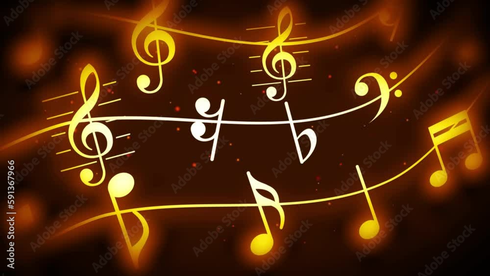 Vidéo Stock waves of Music Notes with Motion Blur and Light particles ...