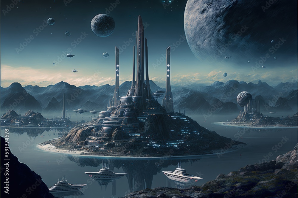 Futuristic colony on exoplanet with colossal constructions depicted in ...