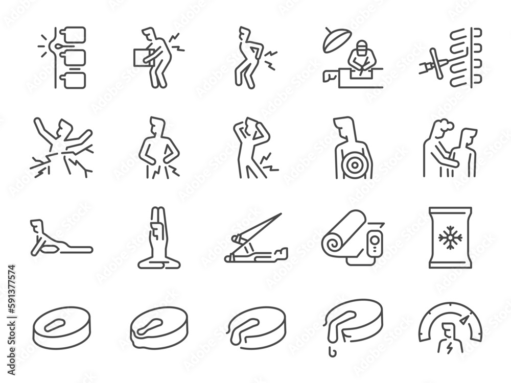 herniated disc icon set. It included back pain, spinal injection ...