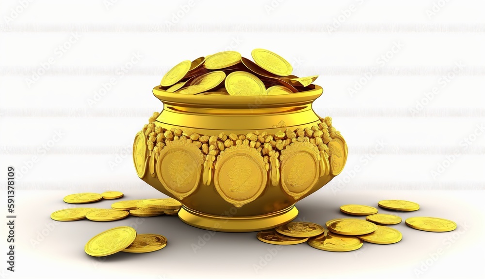 Hindu festival Akshaya Tritiya concept of Kalash with golden kalash ...